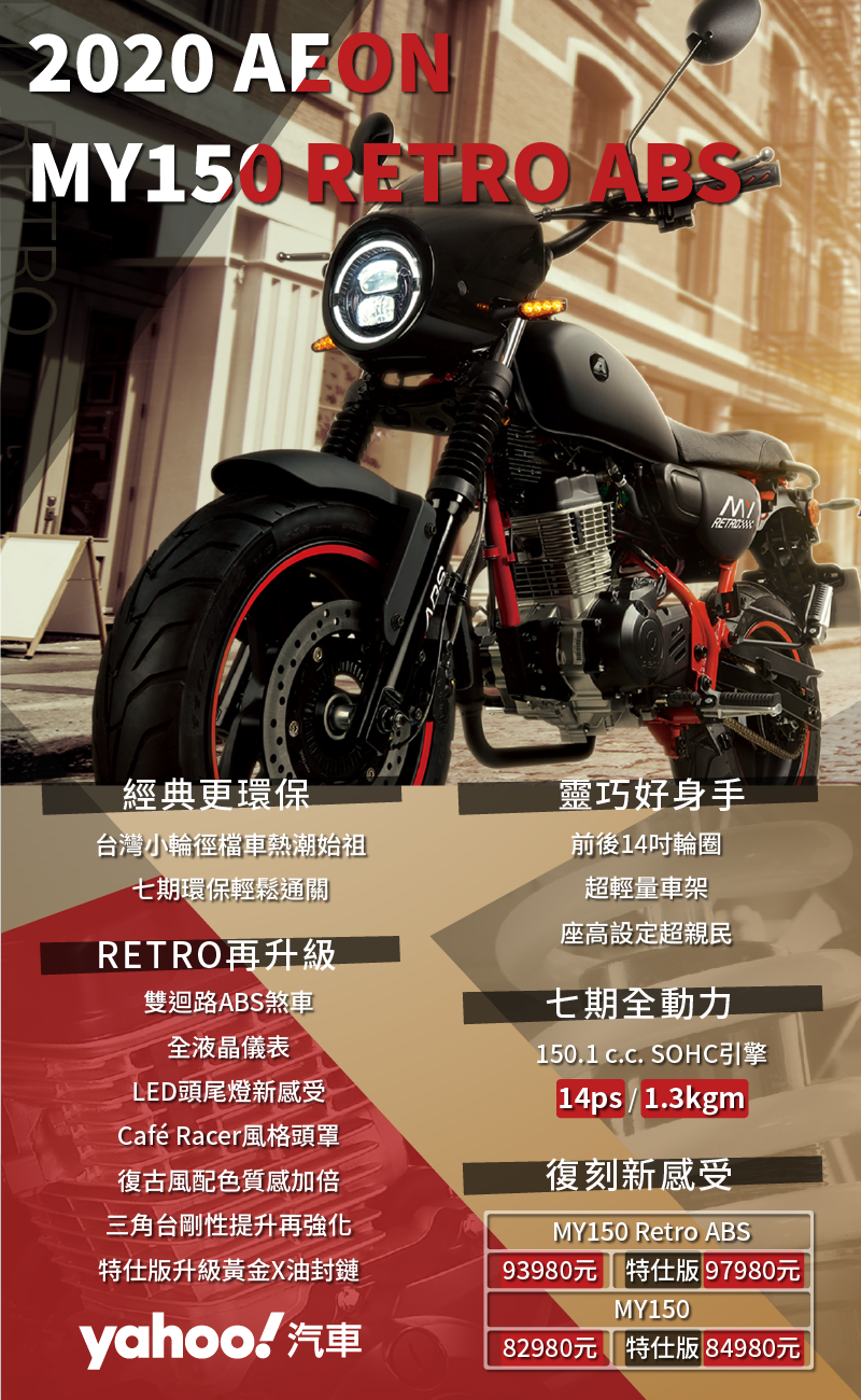 復刻配備再升級！2020 Aeon My150 Retro ABS全新上市！ - Yahoo奇摩汽車機車